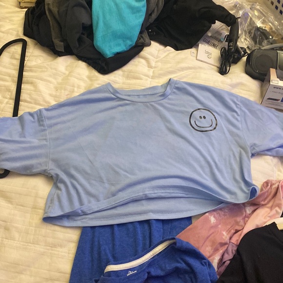 SHEIN | Tops | Half Shirt Size Lg Happy Face Color Shirt Blue With ...